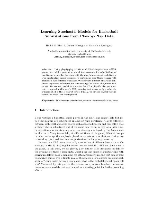 (PDF) Learning Stochastic Models for Basketball Substitutions from Play ...