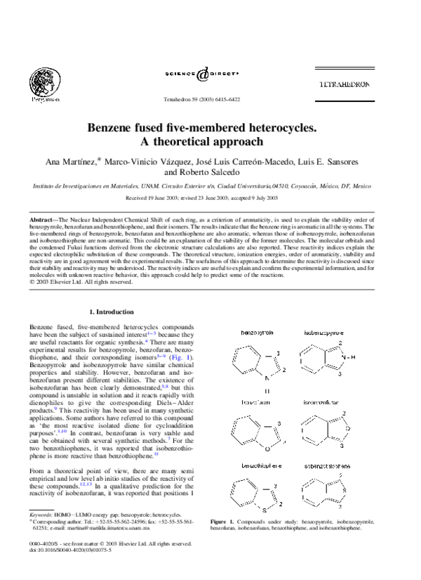(PDF) Benzene fused five-membered heterocycles. A theoretical approach