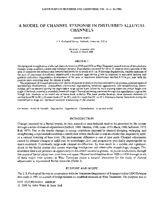 (PDF) A model of channel response in disturbed alluvial channels