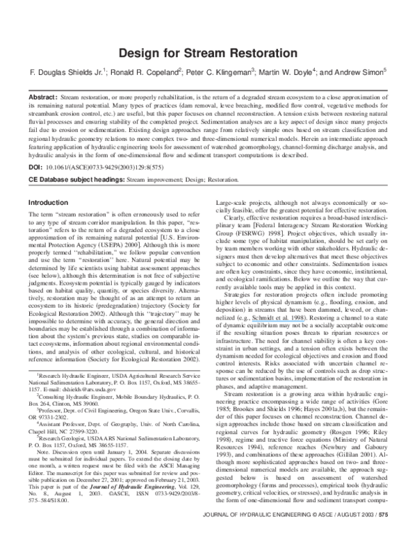 (PDF) Design for Stream Restoration