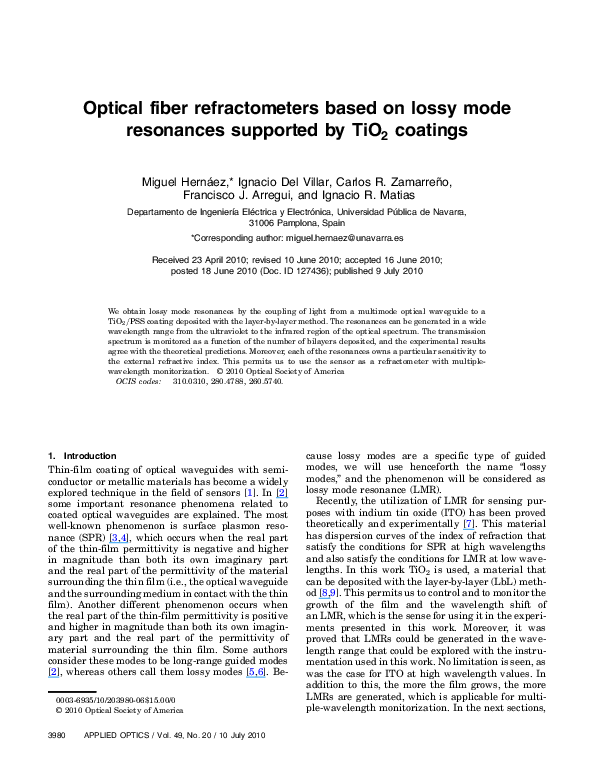 (PDF) Optical fiber refractometers based on lossy mode resonances supported by TiO_2 coatings
