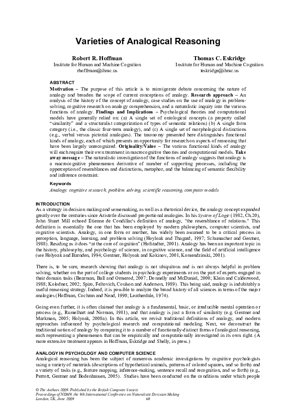 (PDF) Varieties of Analogical Reasoning