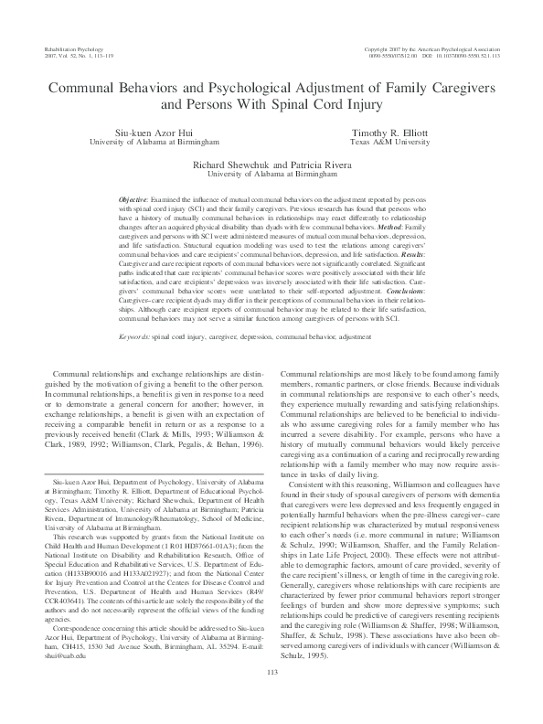 (PDF) Communal behaviors and psychological adjustment of family caregivers and persons with ...
