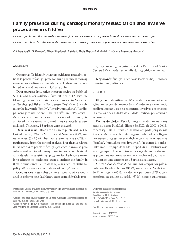 (PDF) Family presence during cardiopulmonary resuscitation and invasive ...