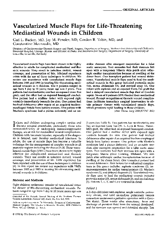 Vascularized muscle flaps for life-threatening mediastinal wounds in ...