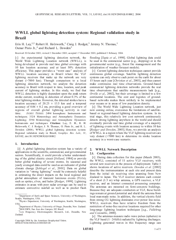(PDF) WWLL global lightning detection system: Regional validation study ...
