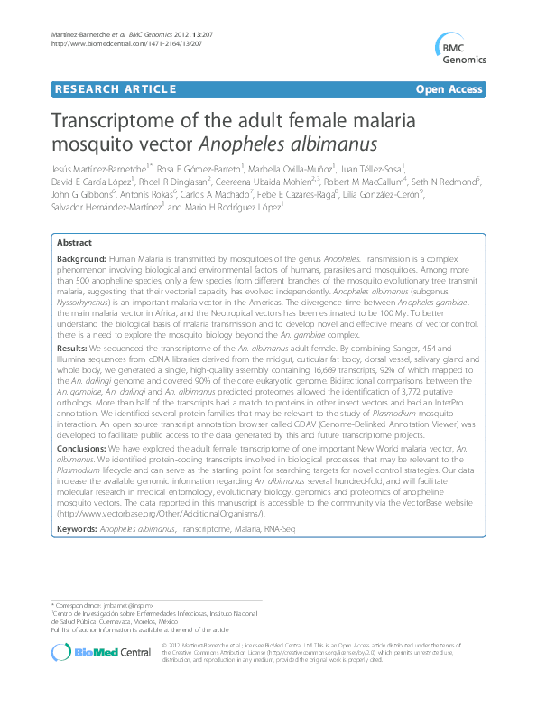 (PDF) Transcriptome Profiles of Anopheles Gambiae Harboring Natural Low ...