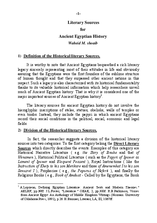 (PDF) Literary Sources of Ancient Egyptian History