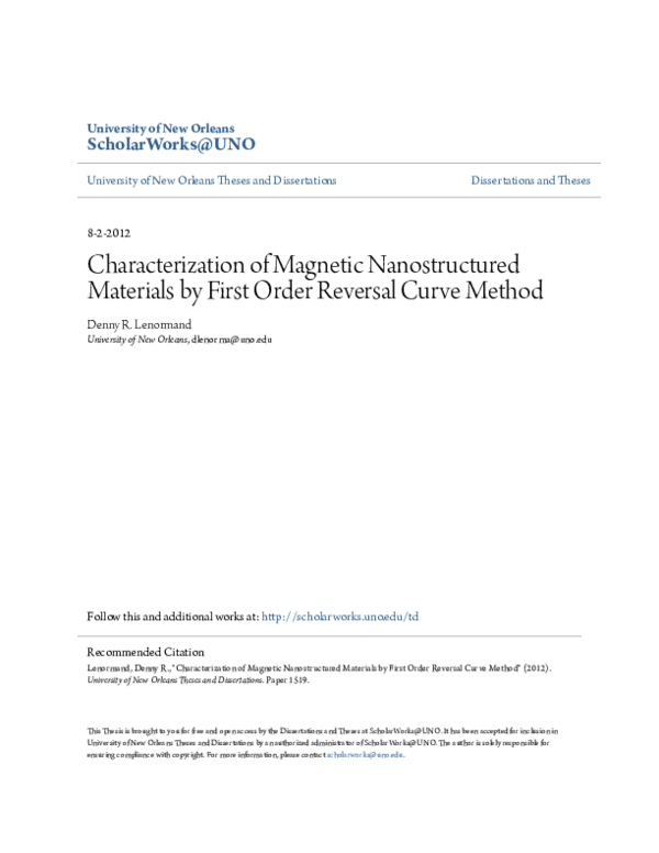 (PDF) Characterization of Magnetic Nanostructured Materials by First Order Reversal Curve Method