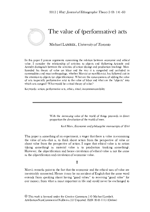 (PDF) The value of (performative) acts