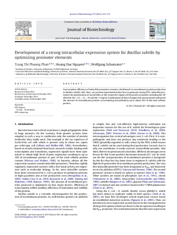 Pdf Development Of A Strong Intracellular Expression System For Bacillus Subtilis By