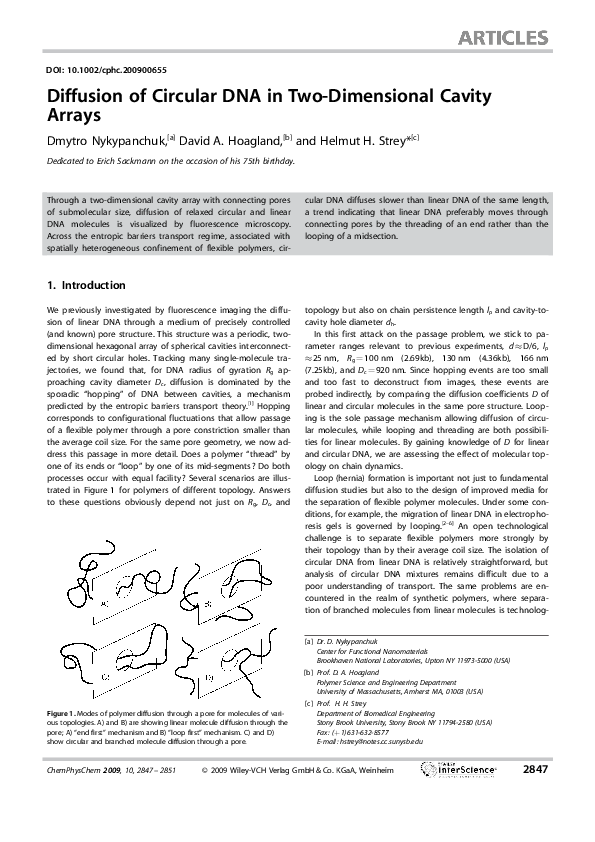 (PDF) Diffusion of Circular DNA in Two-Dimensional Cavity Arrays