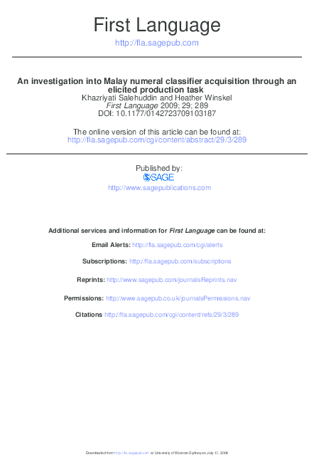 (PDF) The acquisition of Malay numeral classifiers