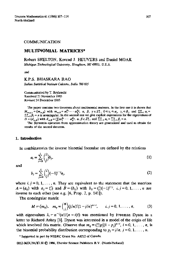 (PDF) Multinomial matrices