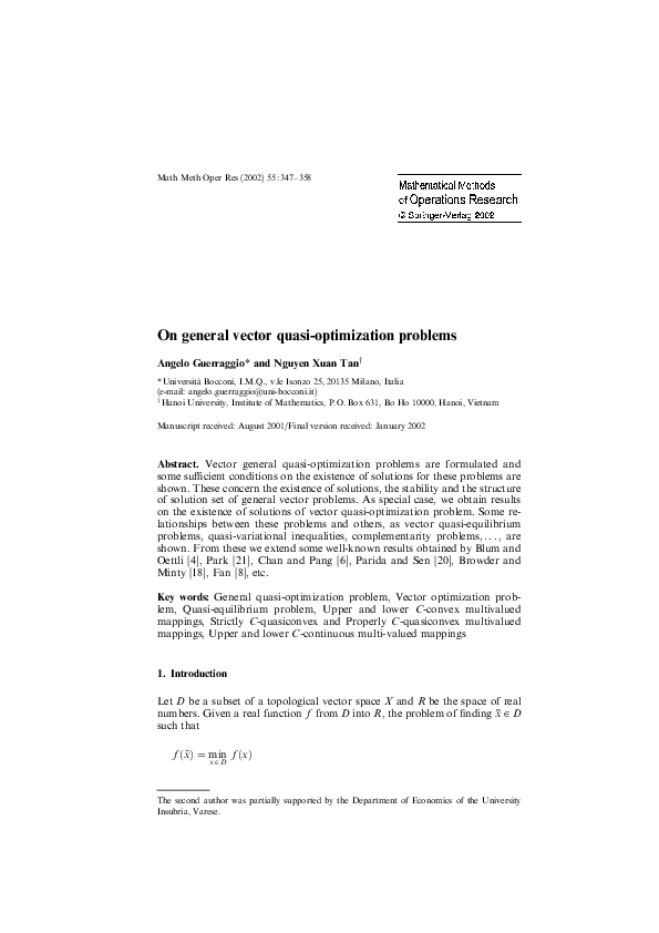 (PDF) On general vector quasi-optimization problems