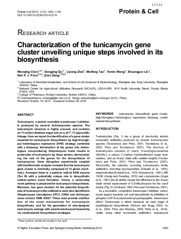 (PDF) Characterization of the tunicamycin gene cluster unveiling unique ...