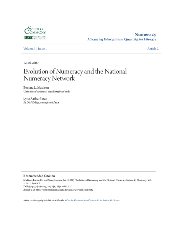 (PDF) Evolution of Numeracy and the National Numeracy Network