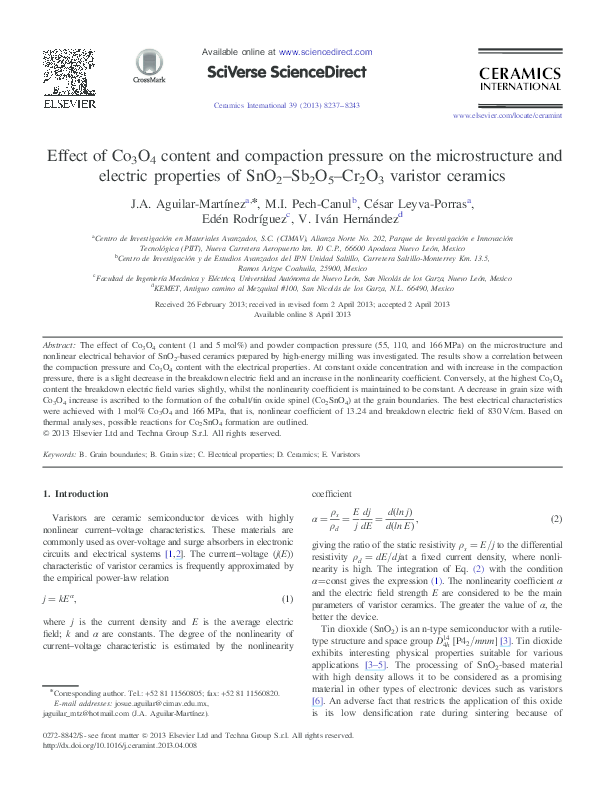 (PDF) Effect of sintering temperature on the electric properties and microstructure of SnO2 ...