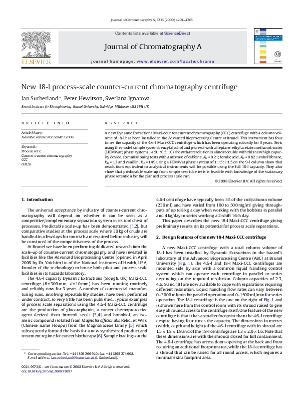 (PDF) New 18-l process-scale counter-current chromatography centrifuge