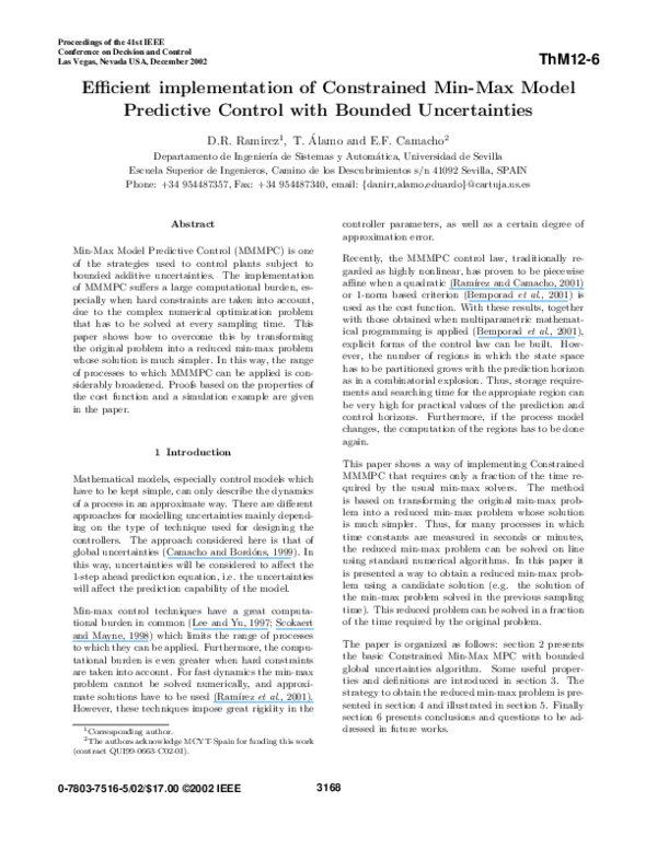 Pdf Efficient Implementation Of Constrained Min Max Model Predictive 5184