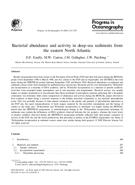 Bacterial abundance and activity in deep-sea sediments from the eastern North Atlantic