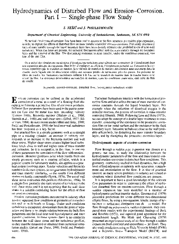 (PDF) Hydrodynamics of disturbed flow and erosion-corrosion. Part II ...