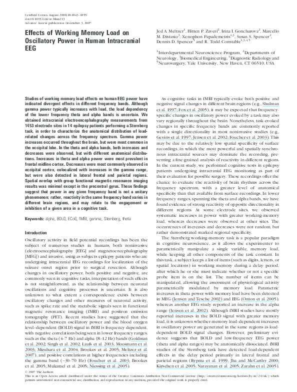 (PDF) Effects of Working Memory Load on Oscillatory Power in Human Intracranial EEG
