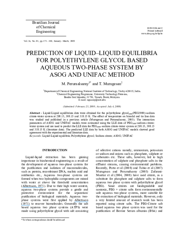 (PDF) Prediction of liquid-liquid equilibria for polyethylene glycol ...