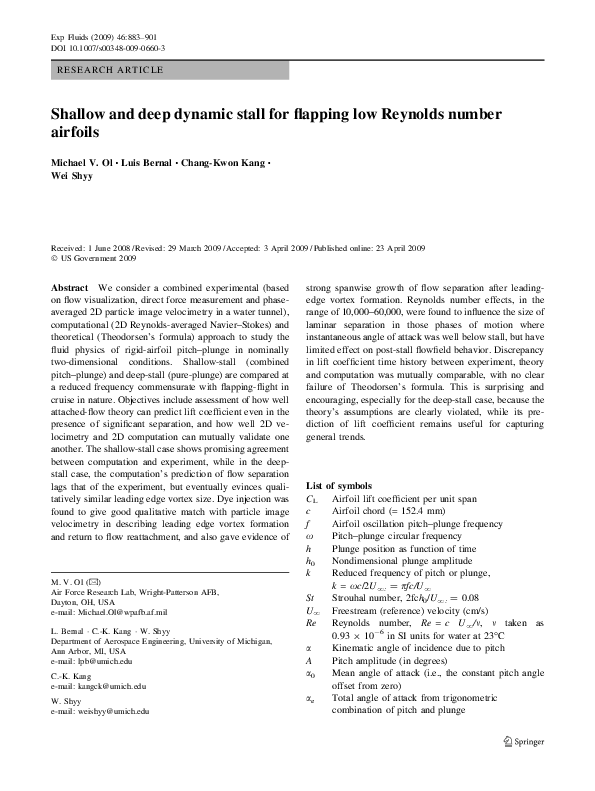 (PDF) Shallow and deep dynamic stall for flapping low Reynolds number airfoils