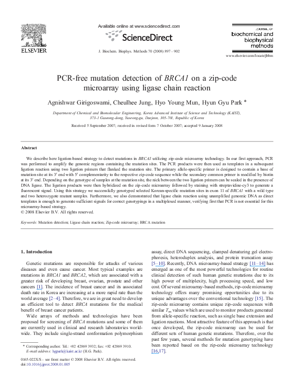 (PDF) PCR-free mutation detection of BRCA1 on a zip-code microarray using ligase chain reaction