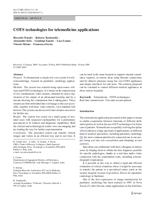 (PDF) COTS technologies for telemedicine applications