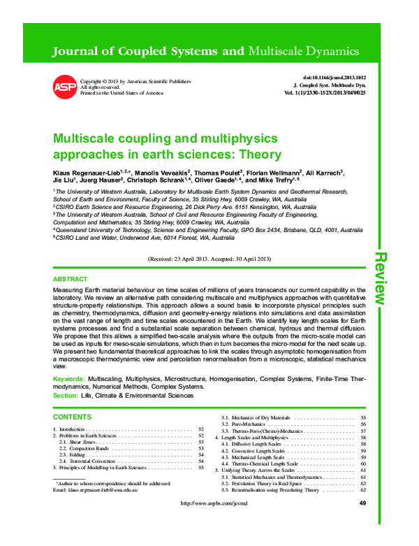 (PDF) Multiscale coupling and multiphysics approaches in earth sciences: Theory | Juerg Hauser ...