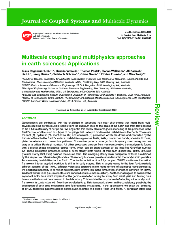 (PDF) Multiscale coupling and multiphysics approaches in earth sciences: Applications