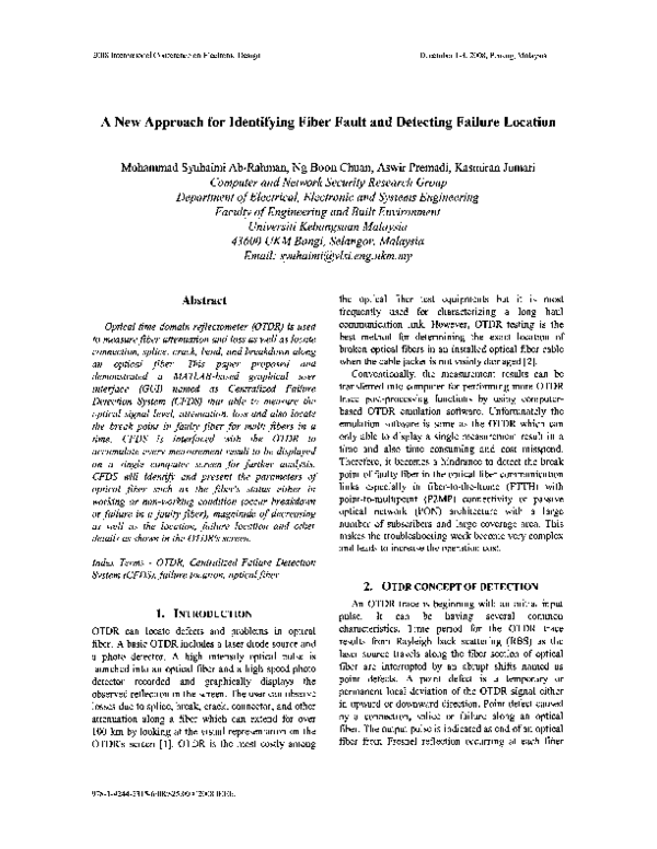 (PDF) A new approach for identifying fiber fault and detecting failure location