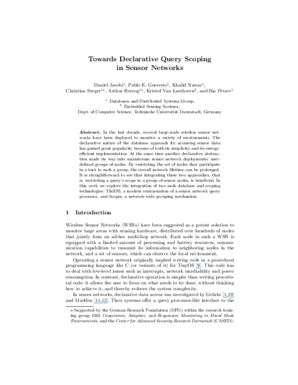 (PDF) Towards declarative query scoping in sensor networks