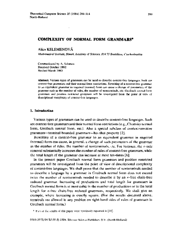 (PDF) Complexity of normal form grammars