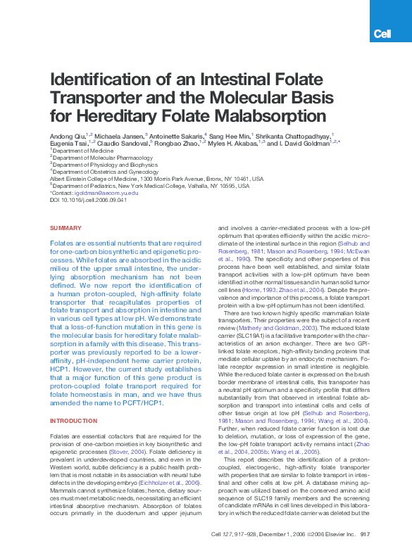 (PDF) Identification of an Intestinal Folate Transporter and the ...