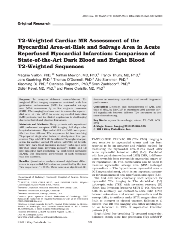 (PDF) T2-weighted cardiac MR assessment of the myocardial area-at-risk and salvage area in acute ...