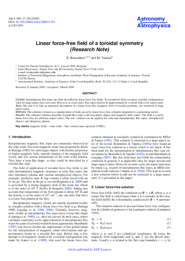 (PDF) Linear force-free field of a toroidal symmetry