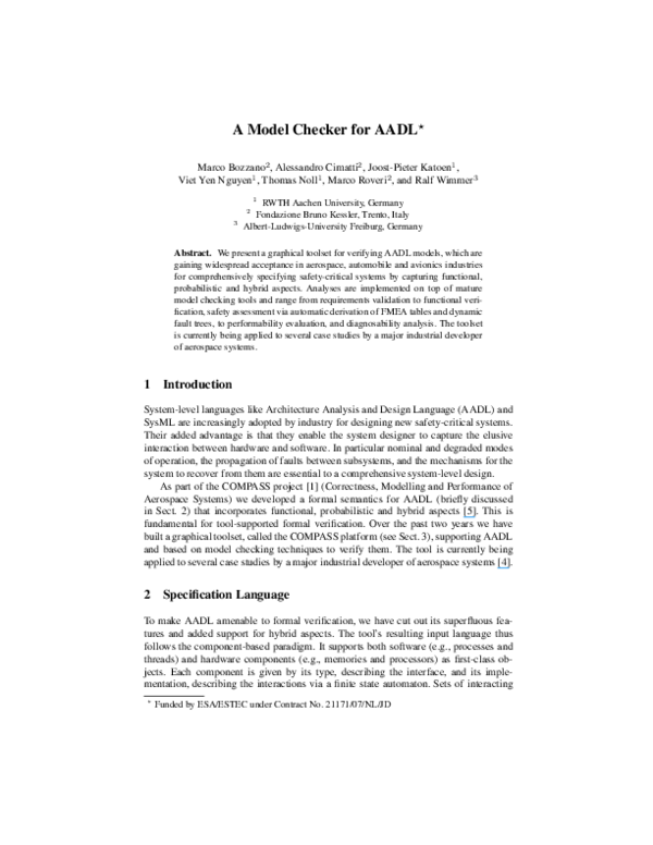 Pdf A Model Checker For Aadl