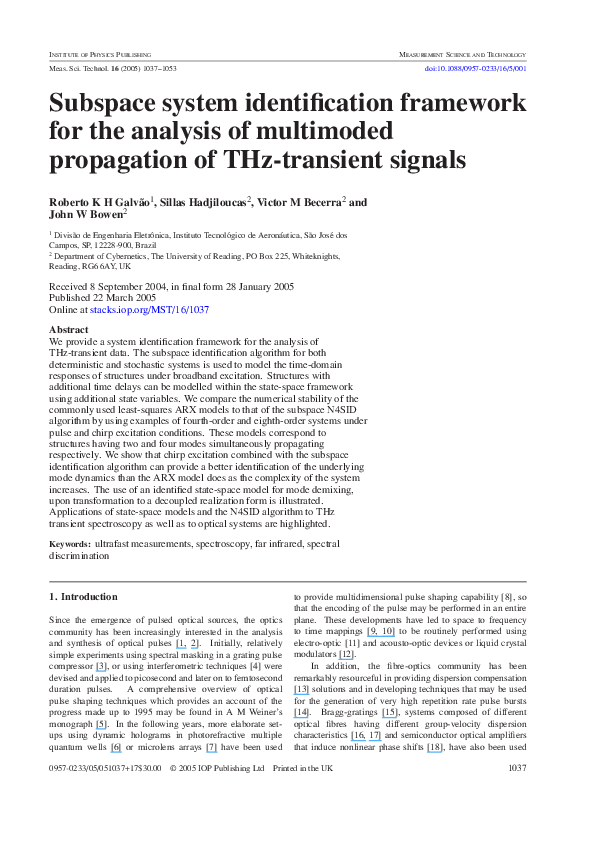 Pdf Subspace System Identification Framework For The Analysis Of Multimoded Propagation Of Thz