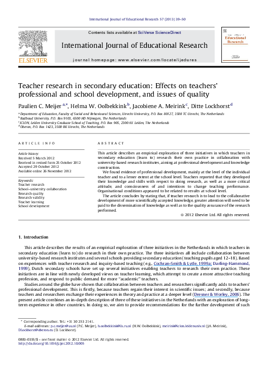 (PDF) Teacher research in secondary education: Effects on teachers ...