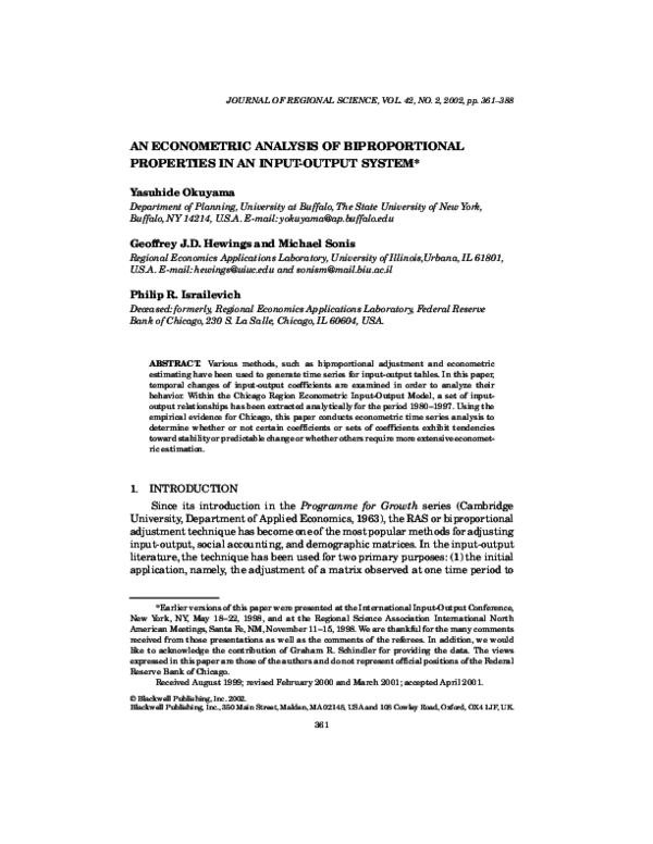 (PDF) An Economic Analysis of Biproportional Properties in an Input-Output System