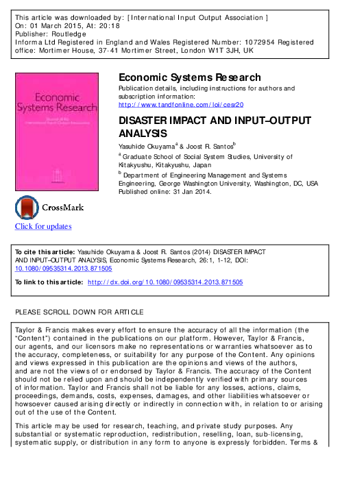 (PDF) Disaster Impact and Input–Output Analysis