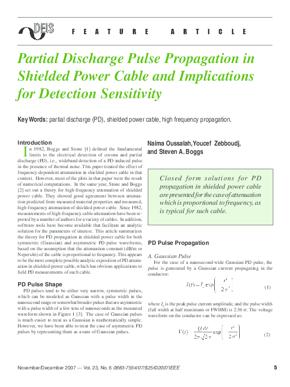 (PDF) Partial Discharge Pulse Propagation in Shielded Power Cable and ...