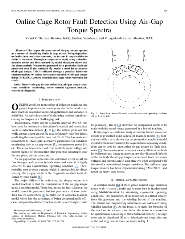 Pdf Online Cage Rotor Fault Detection Using Air Gap Torque Spectra