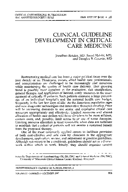 (PDF) CLINICAL GUIDELINE DEVELOPMENT IN CRITICAL CARE MEDICINE