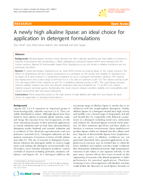 Pdf A Newly High Alkaline Lipase An Ideal Choice For Application In