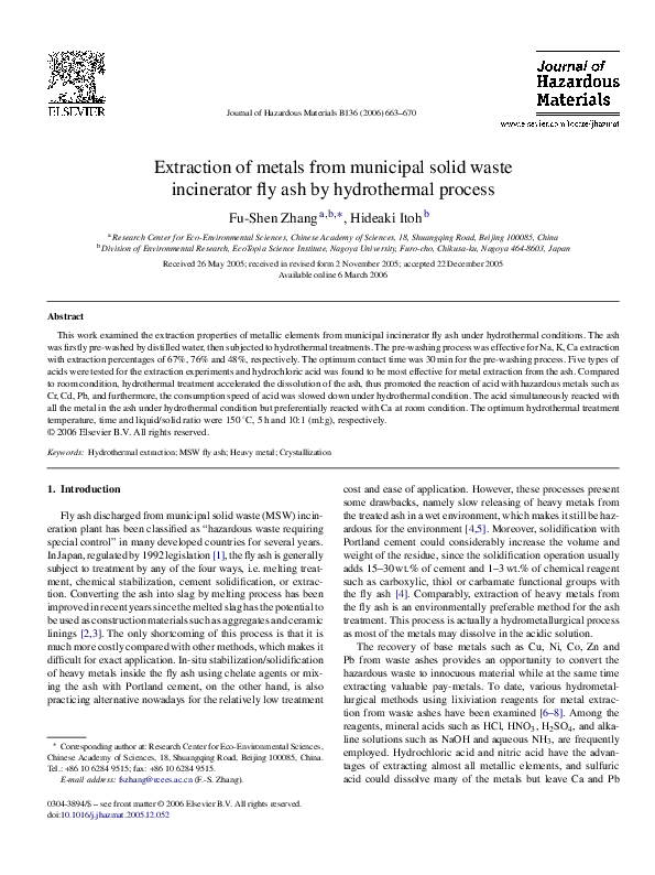 (PDF) Extraction of metals from municipal solid waste incinerator fly ...