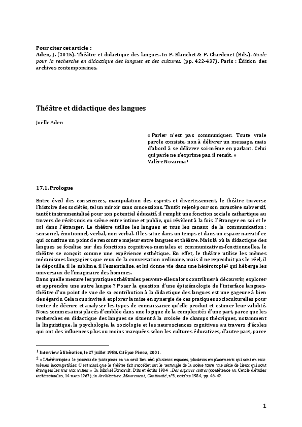 (PDF) Théâtre et didactique des langues